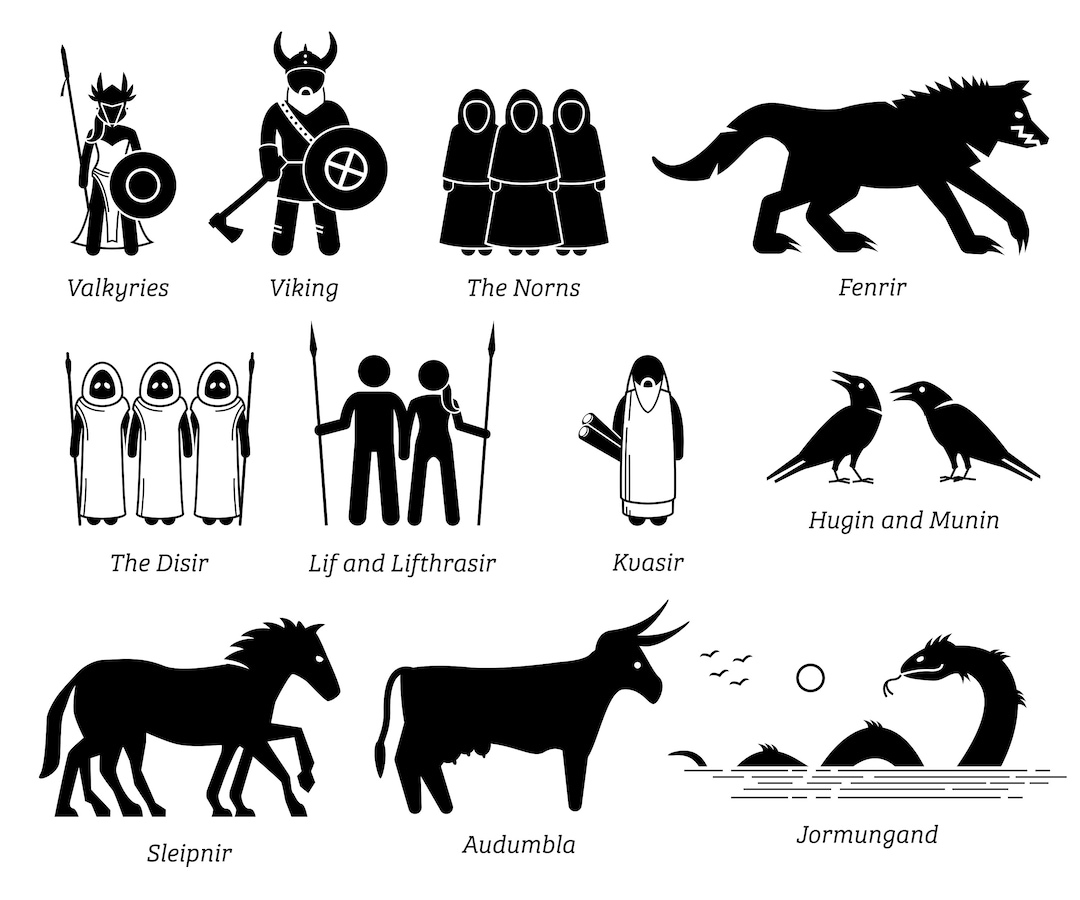 Ancient Norse Nordic Mythology People Monsters Creatures Characters ...