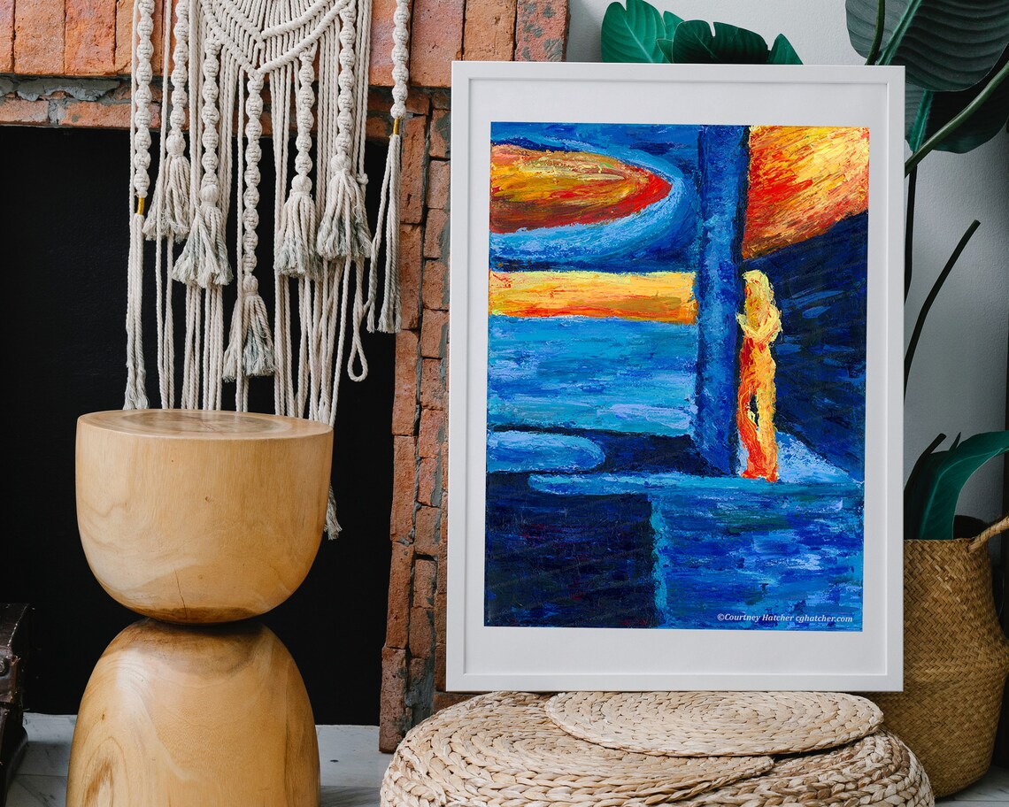 Lonely Girl Architectural Landscape Abstract Blue Art | Etsy