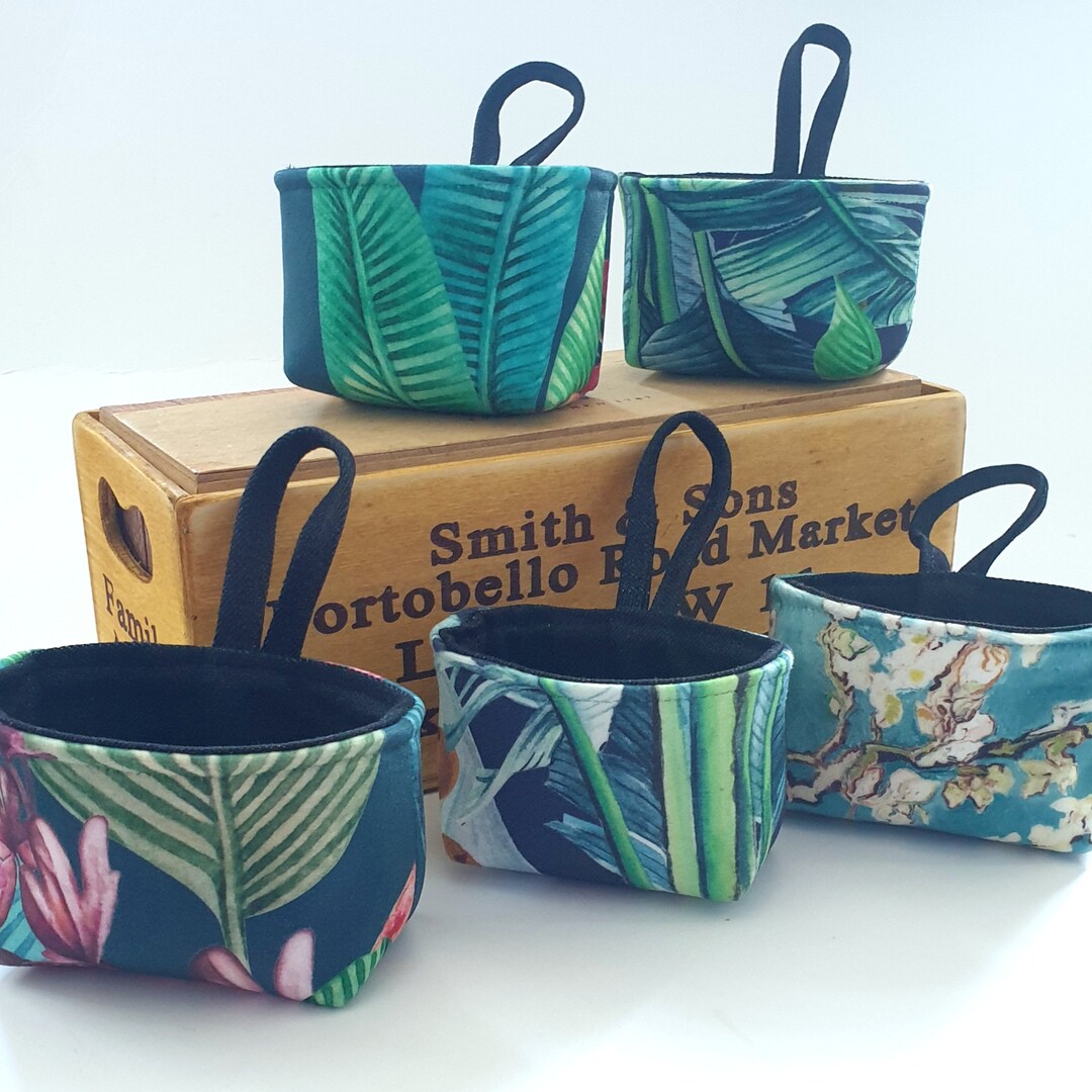 Mini Fabric Basket, Small Leafy Fabric Storage, Velvet Hanging Basket ...