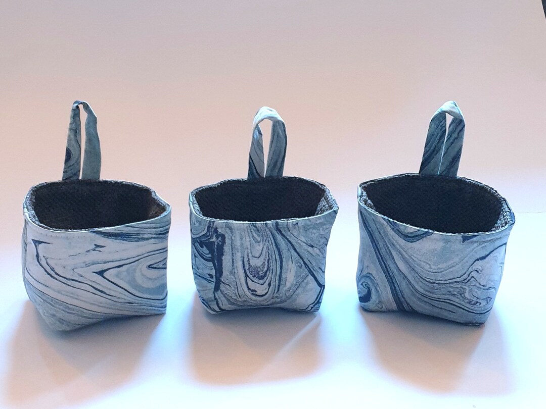 Mini Fabric Basket, Small Blue Fabric Storage, Hanging Basket ...