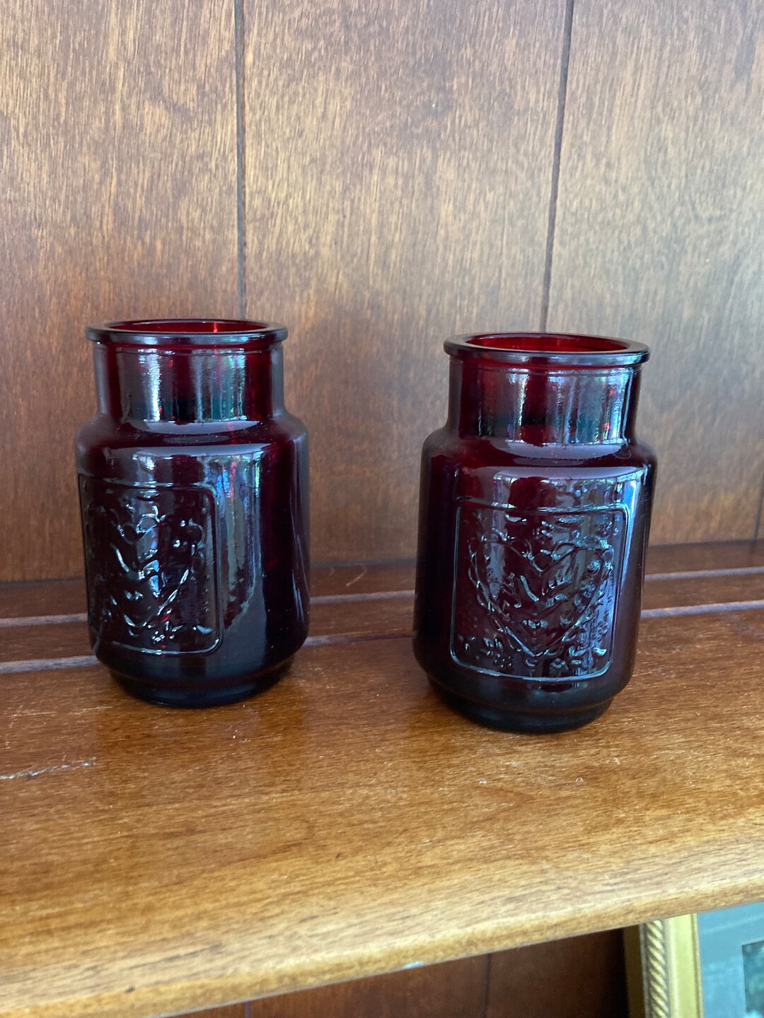 Pair of Vintage Perfect Wheaton Cranberry Glass Jars. Many Uses. Lovely ...