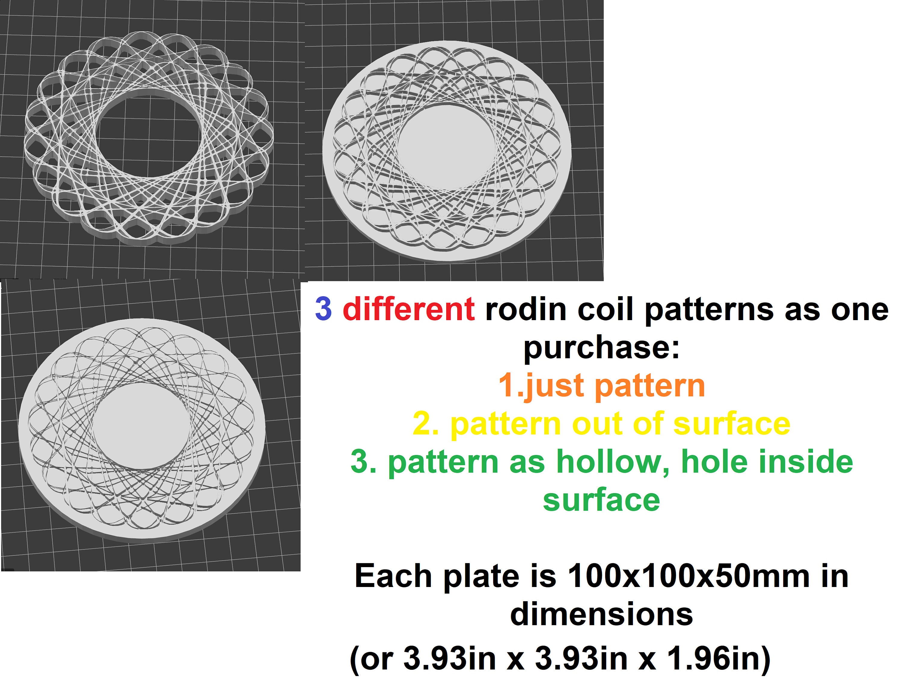 3pcs Digital Files Kit STL Different Rodin Coil PATTERN 2d Flat Plate ...