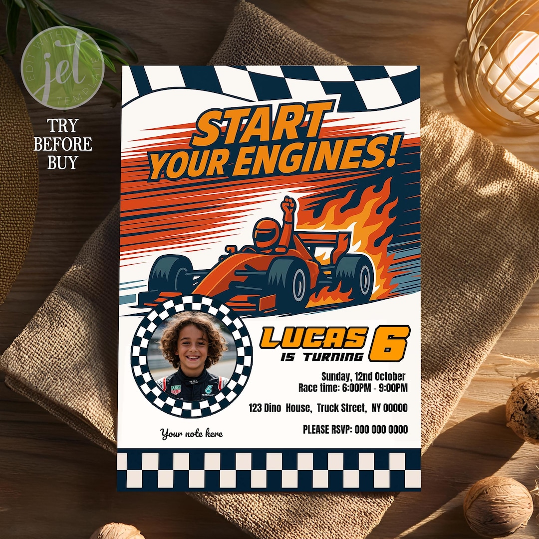 Editable Formula One Birthday Invitation, F1 Birthday Boy Invitation ...