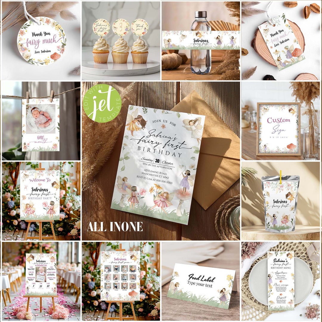 Editable Fairy Birthday Bundle, ANY AGE Fairy Girl Birthday Bundle ...