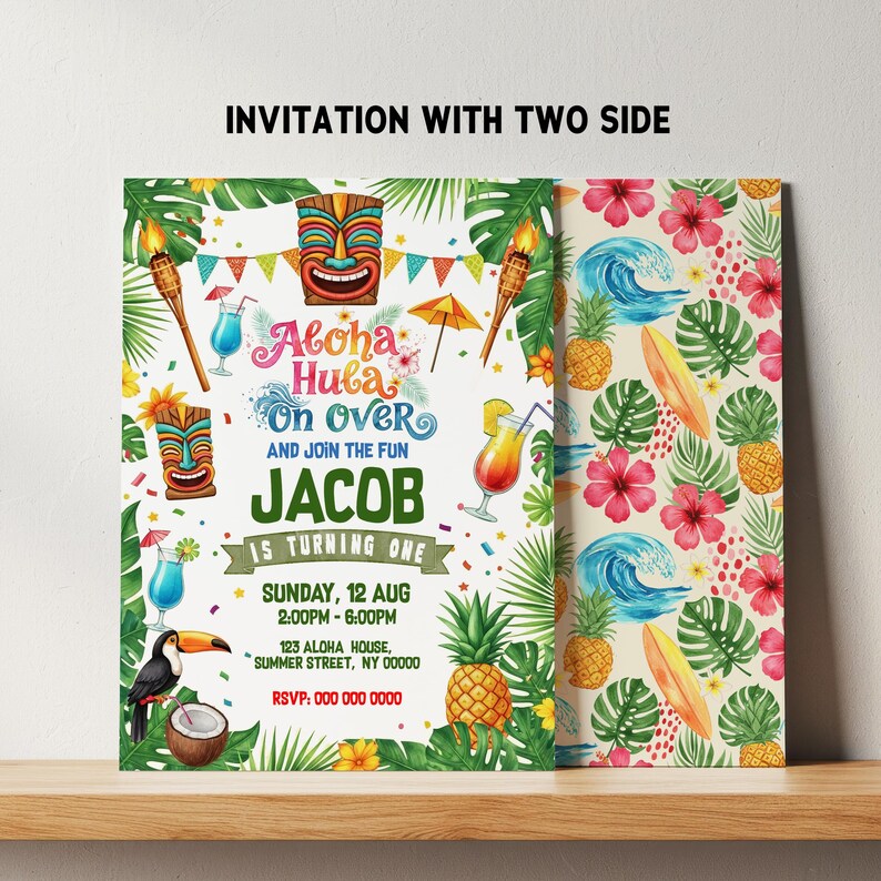 Editable Aloha Birthday Invitation, Luau Party Template (digital ...