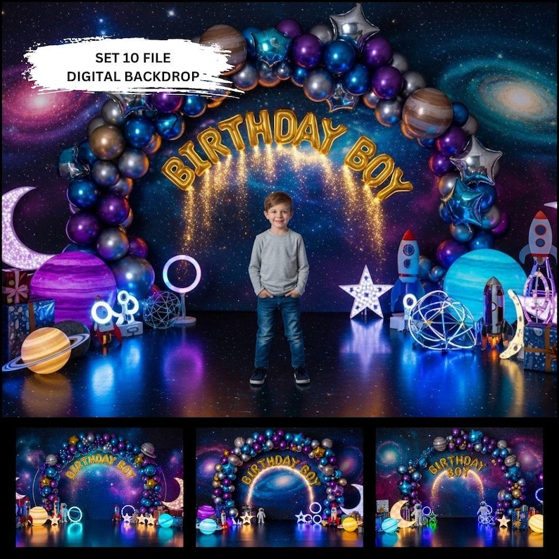 Astronaut Birthday Digital Backdrop - Outer Space Galaxy Theme | Boy ...