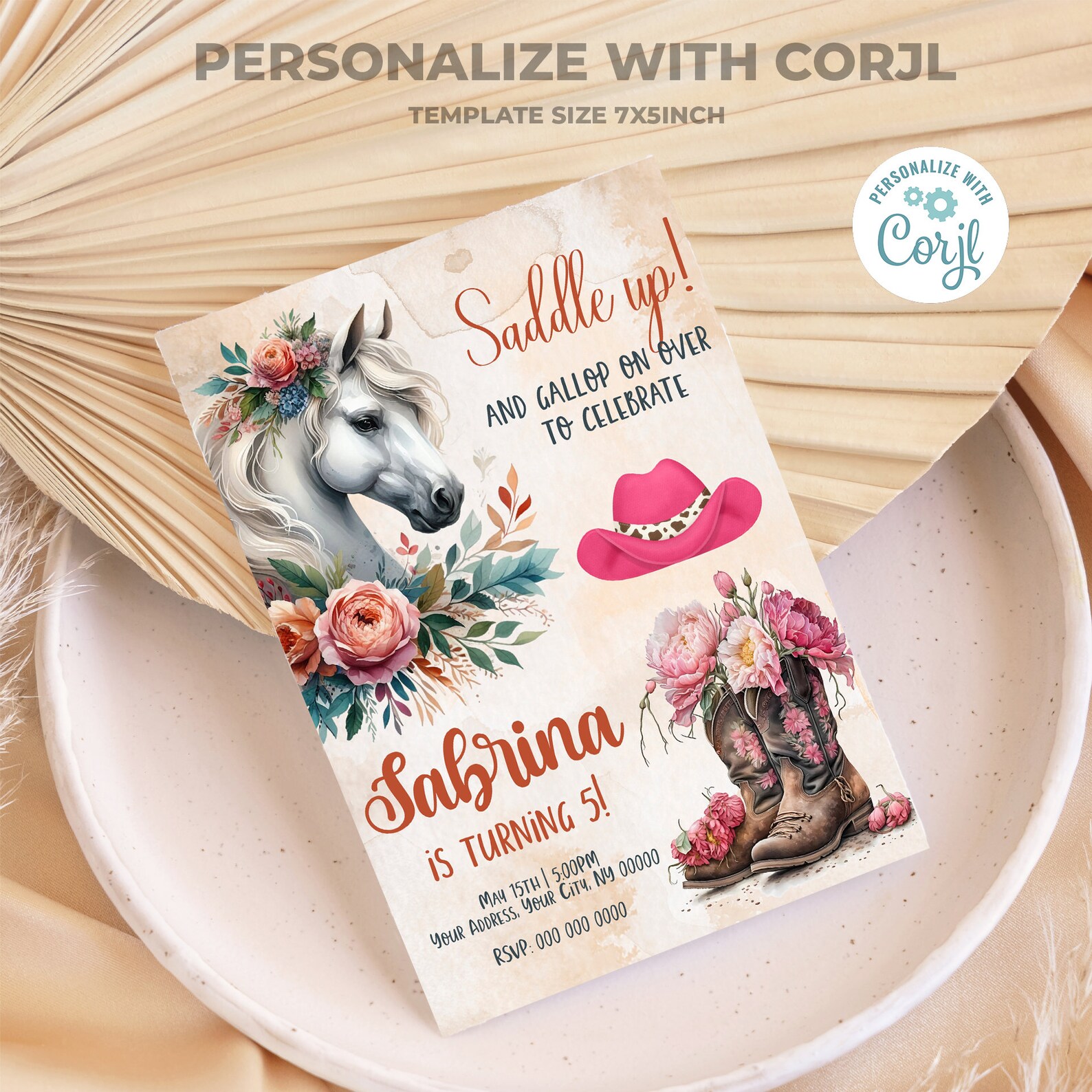 Saddle up Birthday Invitation, Cowgirl Birthday Invitation, Cowgirl and Horse Birthday ...