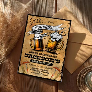 Editable Beer Birthday Invitation, Beer Party Birthday, Vintage ...