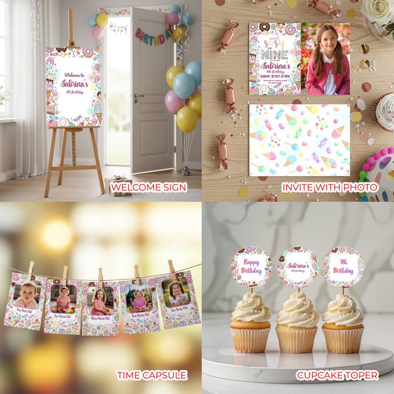Editable Sweet Sassy Nine Birthday Party Bundle Printable , Pastel ...