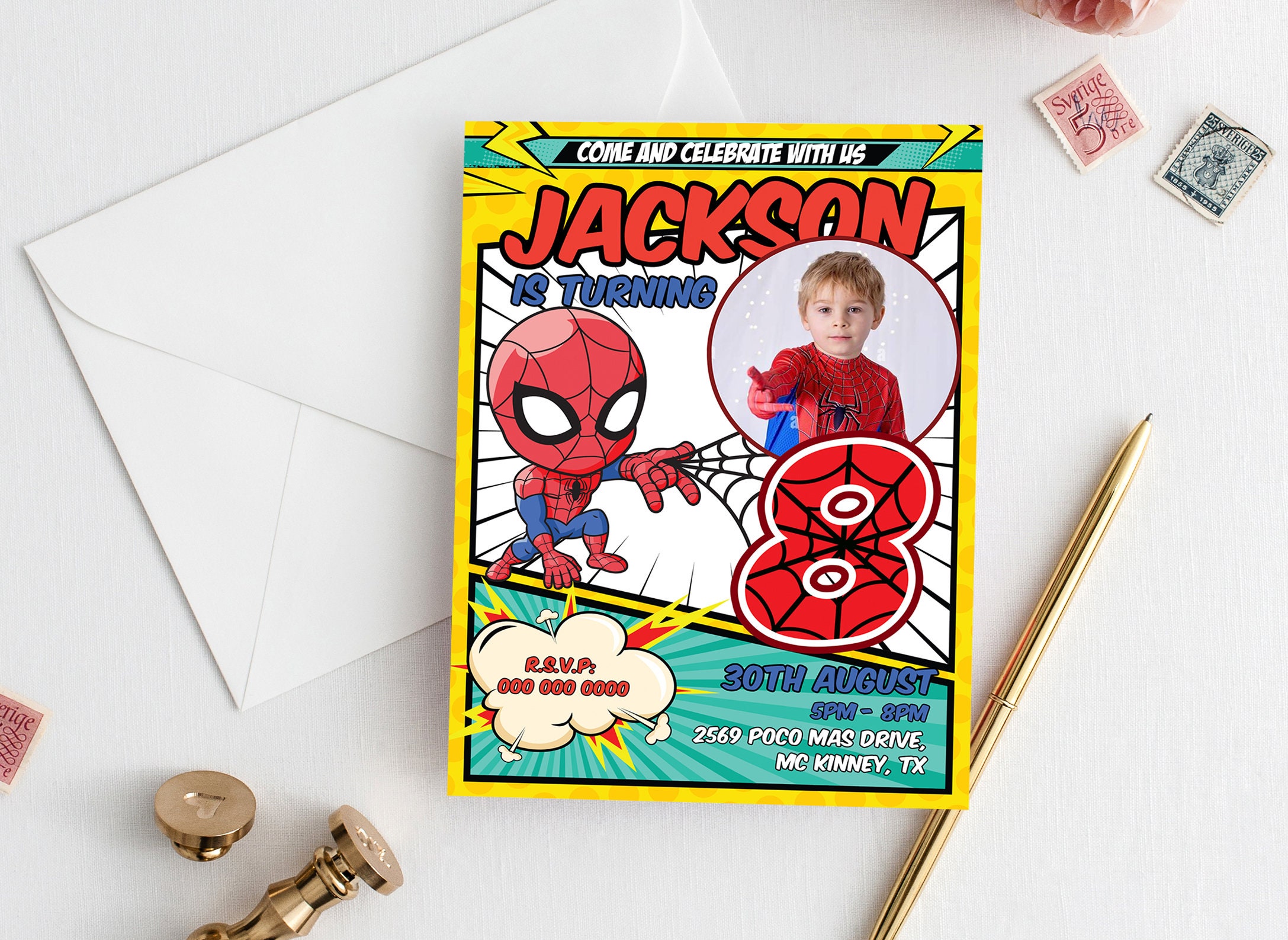 Editable Spider Man 8th Birthday Invitation With Photo Spider - Etsy