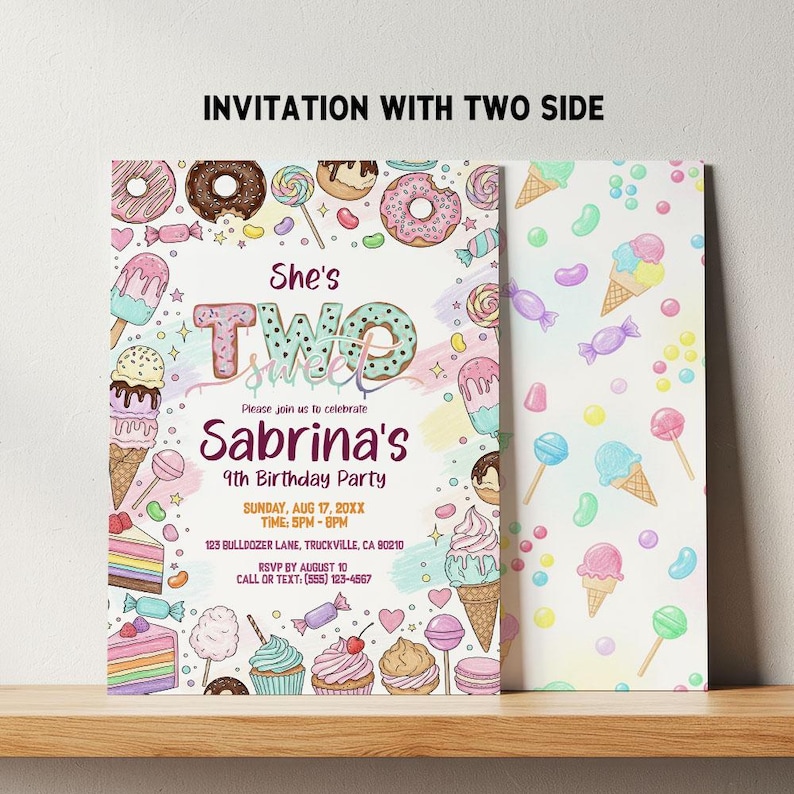 Editable Two Sweet Birthday Invitation, 2nd Sweet Birthday Girl Party ...