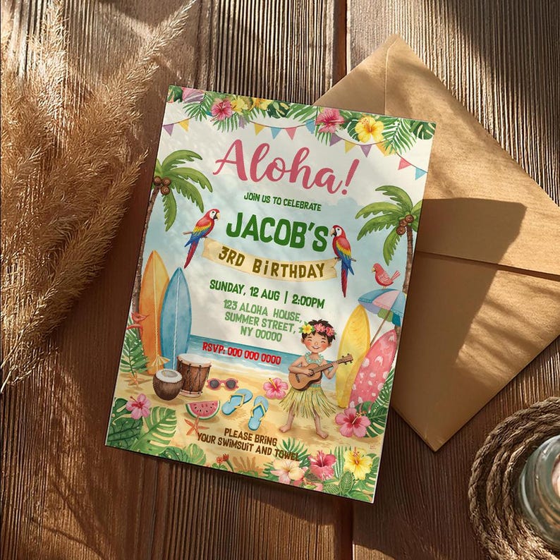 Editable Hawaiian Luau Birthday Invitation (digital) - Etsy