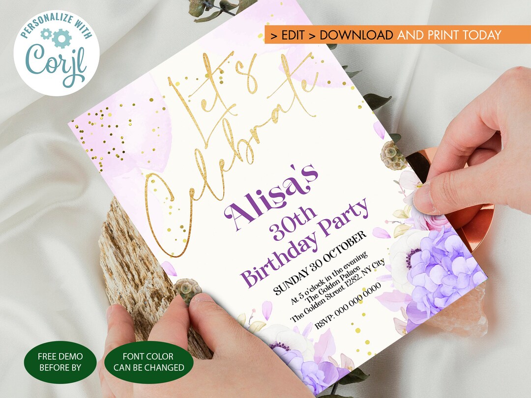 Editable Lavender Birthday Invitation Lavender Decoration - Etsy