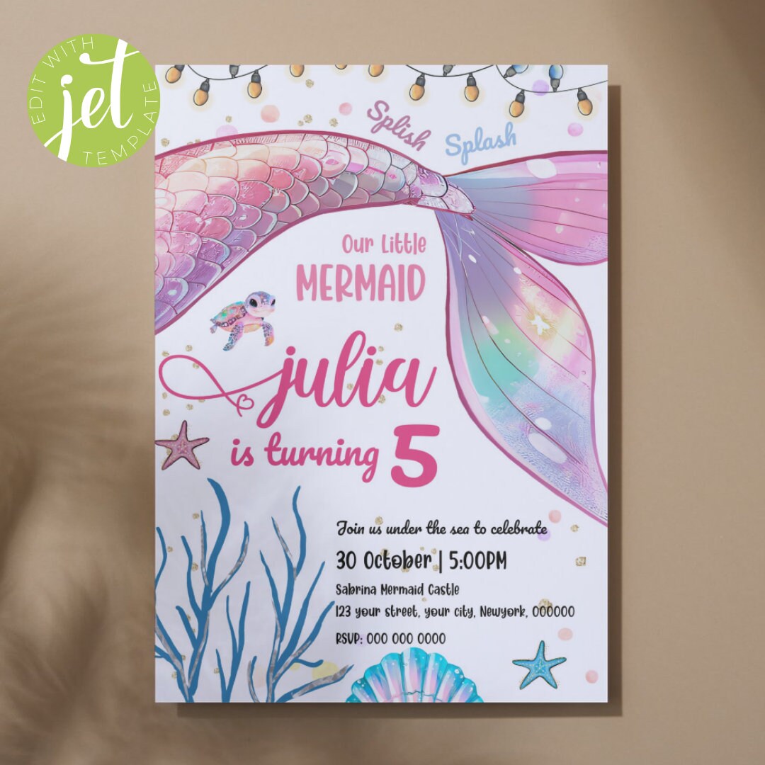 Editable Mermaid Birthday Invitation, Under the Sea Party, Instant ...