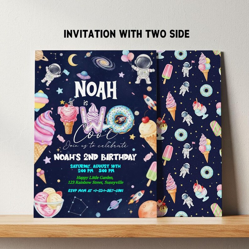 Editable Space Ice Cream Birthday Invitation, Galaxy Rocket 2nd ...