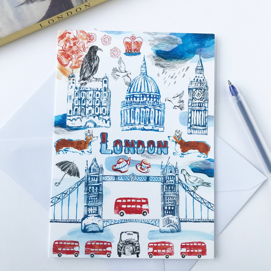 London UK Greetings Card, Illustrated City Card, Any Occasion Card ...