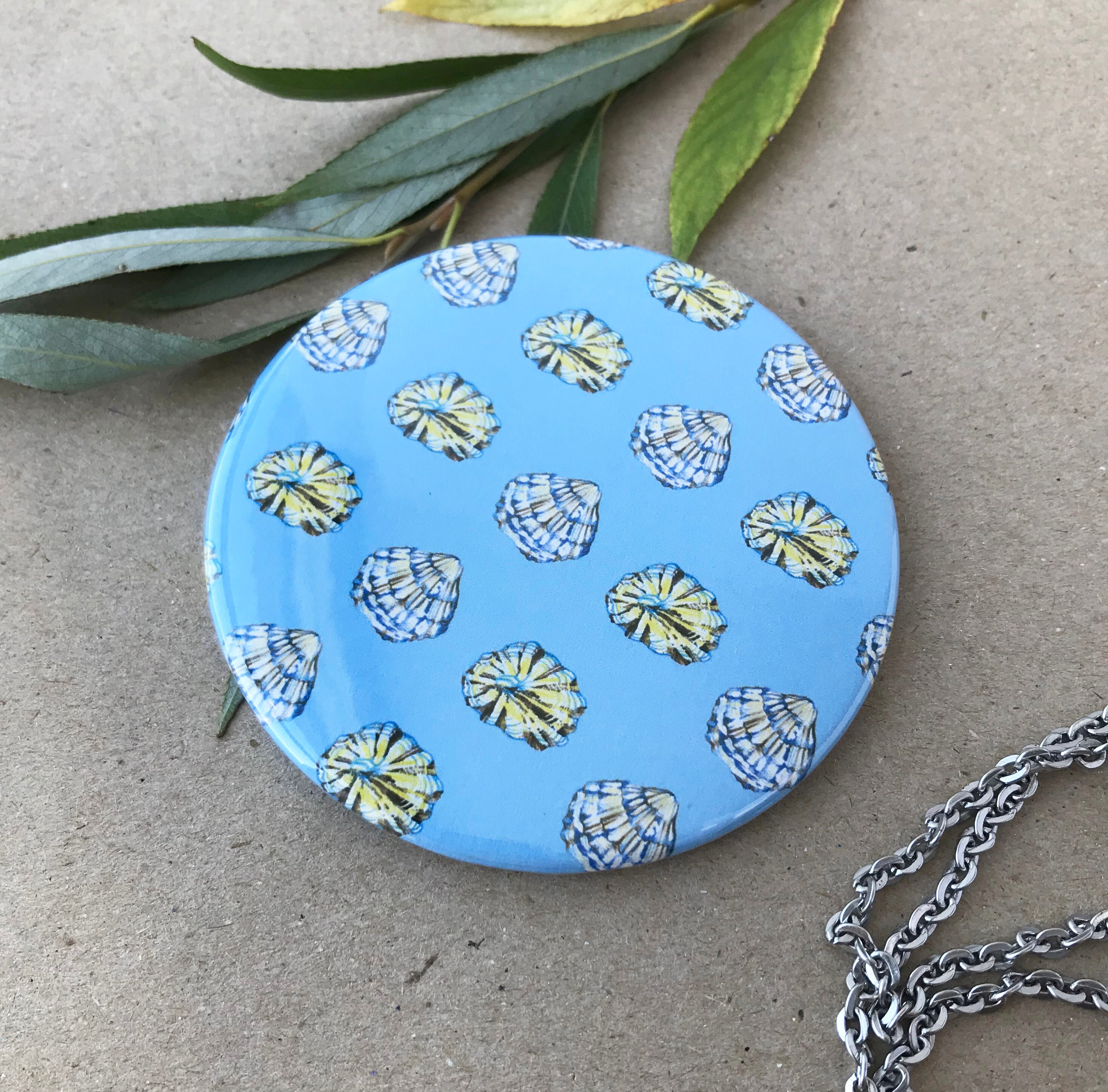 Shell Pocket Mirror - 76mm Small Pocket Mirror, Seashell Pattern, Hand ...