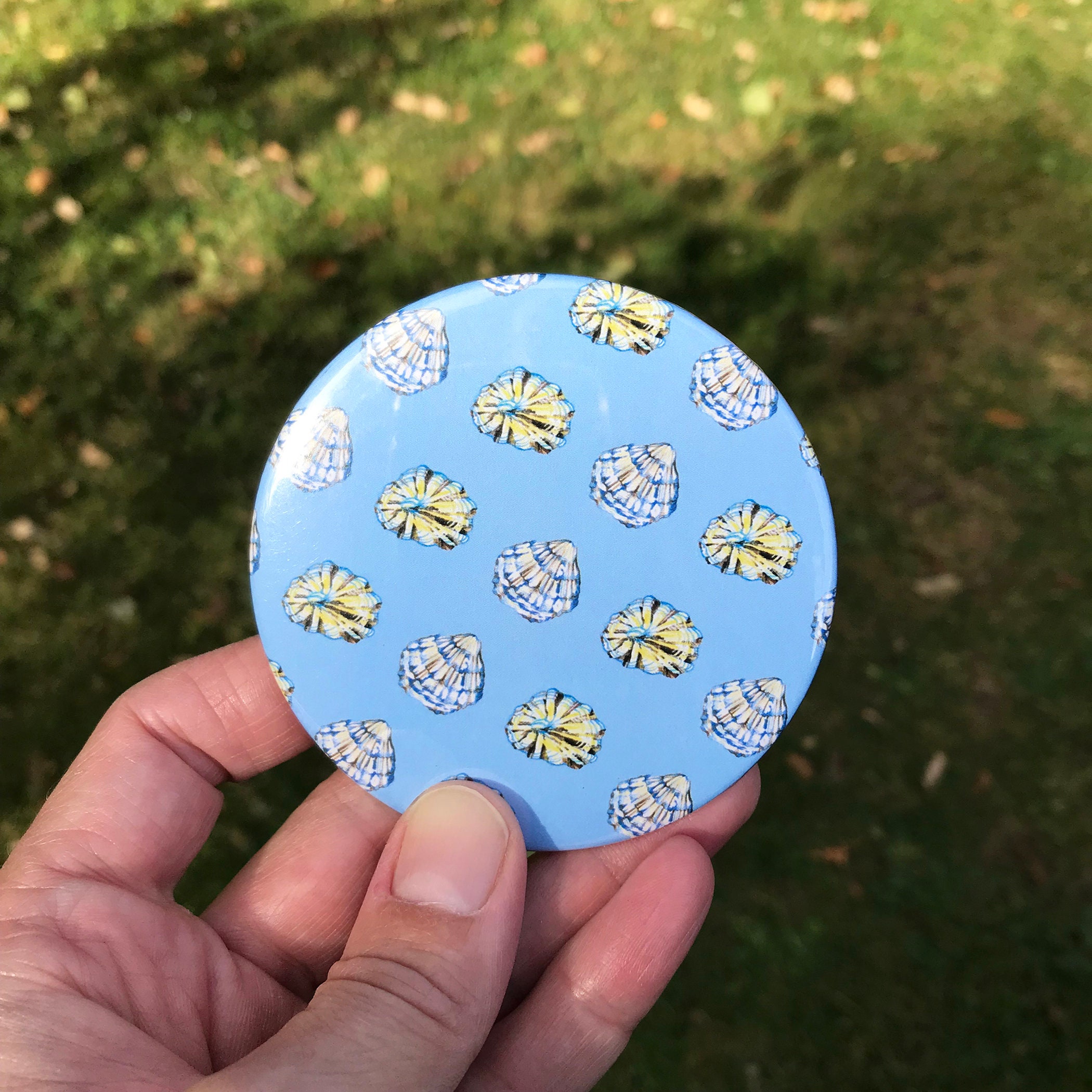 Shell Pocket Mirror - 76mm Small Pocket Mirror, Seashell Pattern, Hand ...