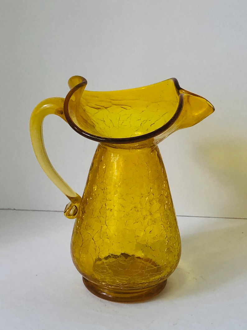 Vintage Yellow Crackle Glass Mini Pitcher, Wide Mouth, - Etsy