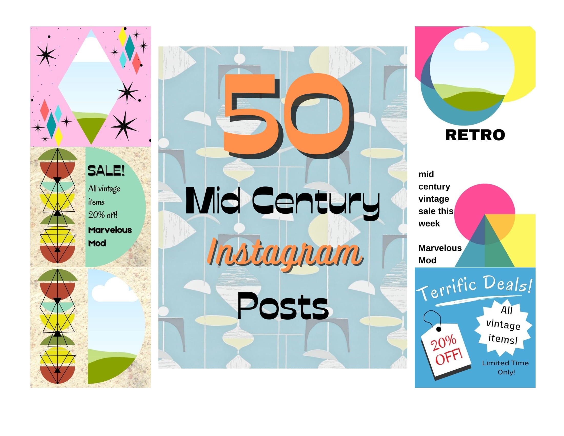 50 Mid Century Instagram Post Templates - Etsy