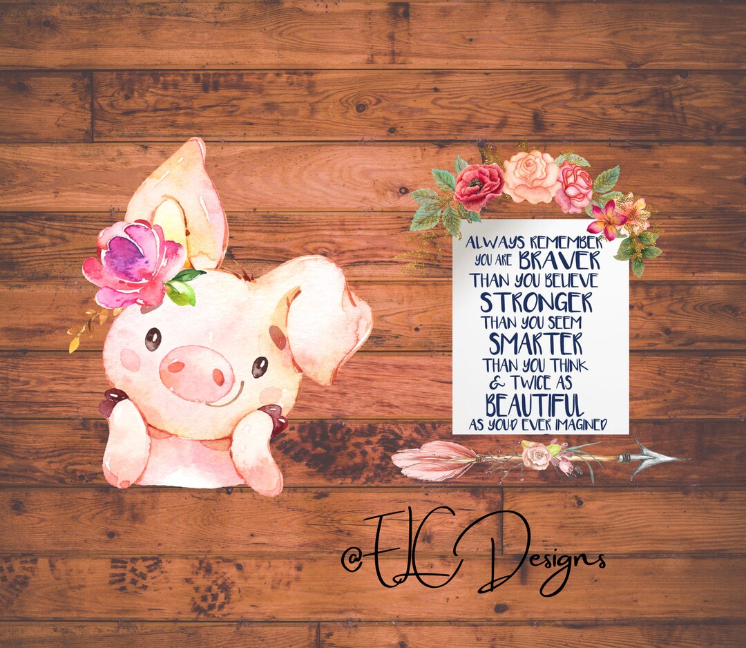 Boho Pig With Flowers and Wood Background, Inspirational, Teenage Girl ...