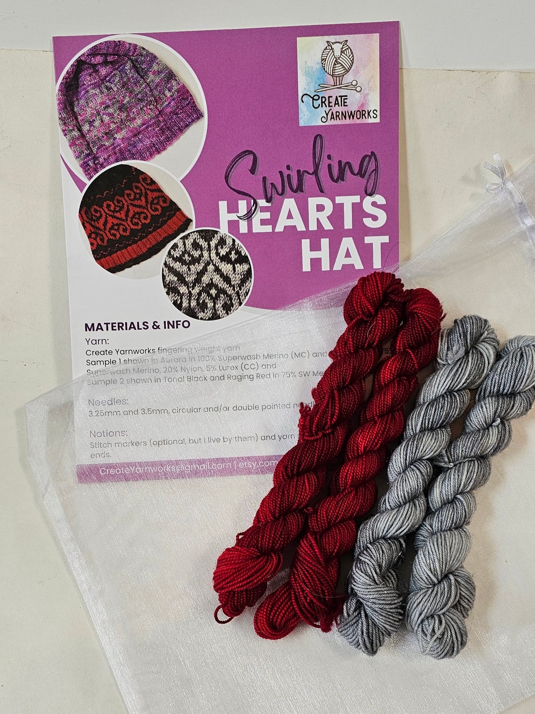 Swirling Hearts Knitted Hat Kit Pattern and Yarn Included Ragin' Red ...