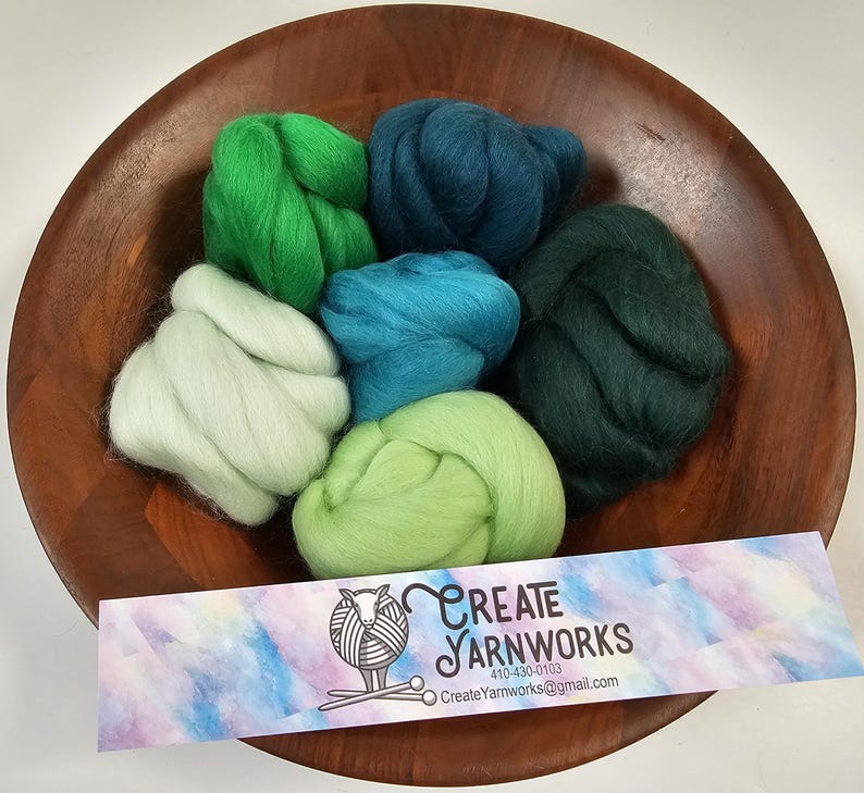 Shades of Green in Corriedale Wool Fiber for Needle Felting, Wet ...