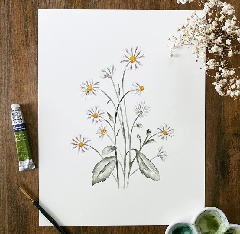 Daisy Watercolor Print | Botanical Wall Art - Etsy