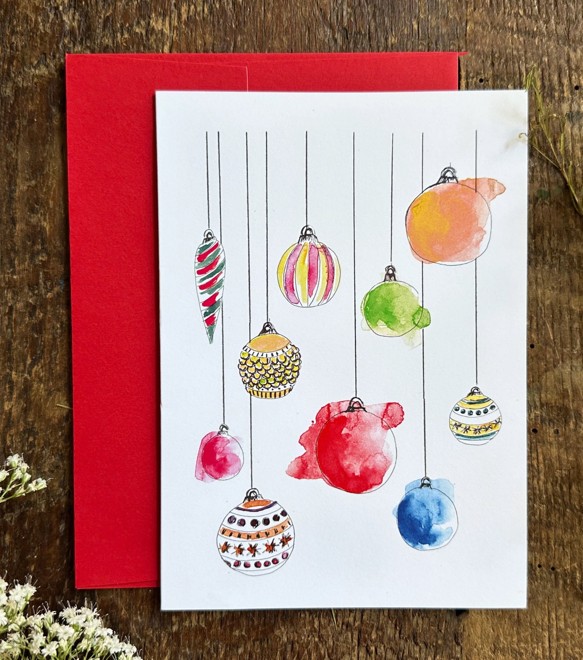 Christmas Ornament Cards | Watercolor Christmas Ornament Card ...