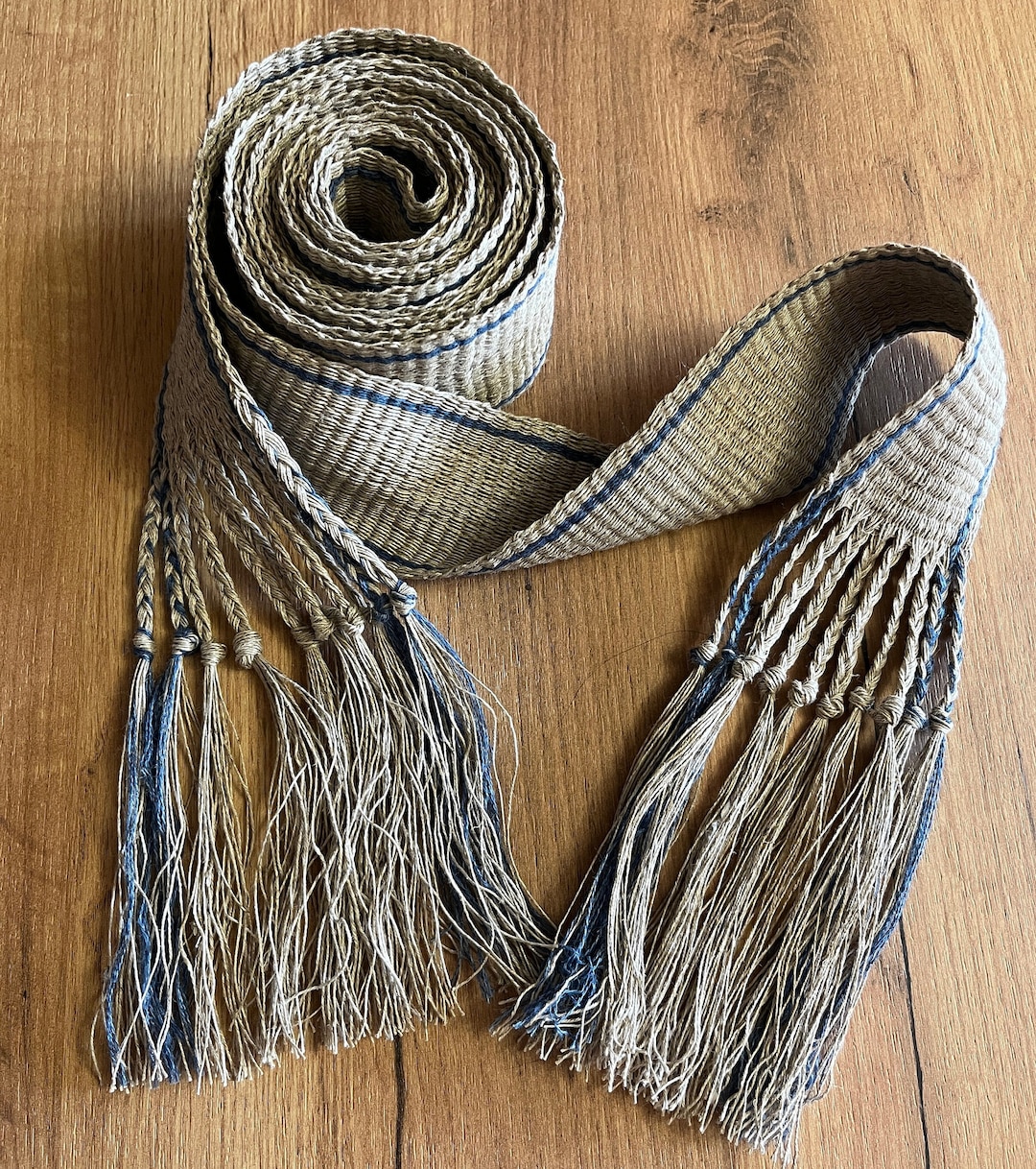 Linen Woven Belt 100% Linen Eco-friendly Yarn Blue Gray Belt ...