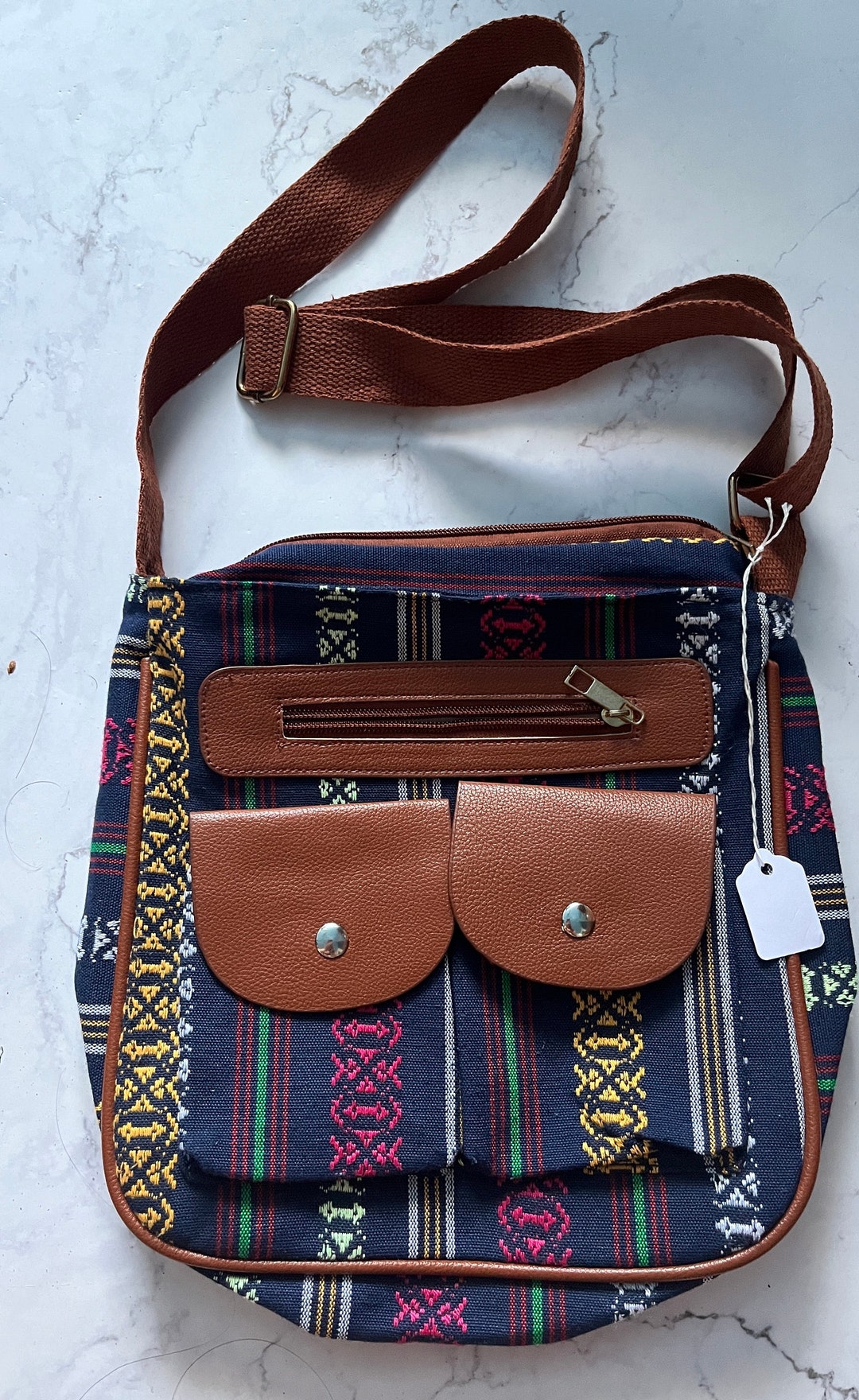 Woven Bag Blue Brown Crossbody Bags Purse Ethnic Bohemian Geometric ...