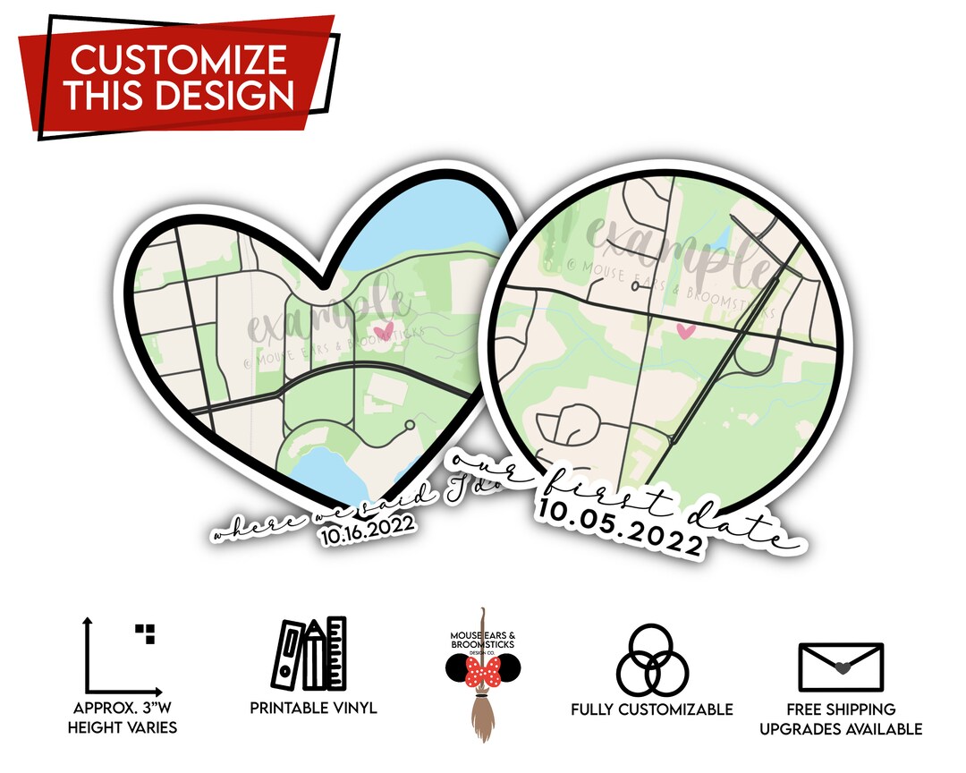 CUSTOMIZABLE Custom Location Map Important Location Stickers & Magnets ...