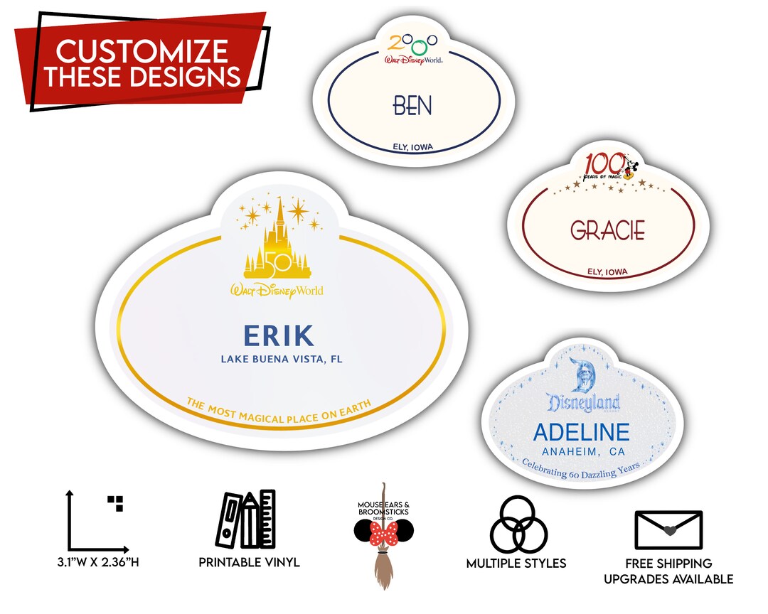 CUSTOMIZABLE Celebration Name Tags Set 01 Cast Member Name Tag Stickers ...