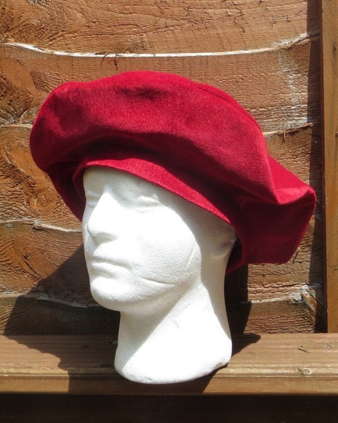 HAT Re-enactment VELVET RED Medieval Tudor Big Round Hat Beret Lined ...