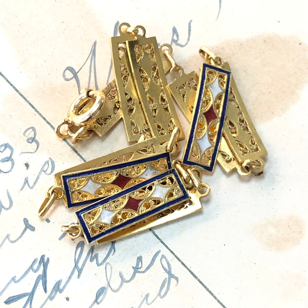 Vintage 18k Gold Italian Enamel Filigree Panel Bracelet - Etsy