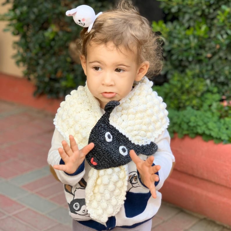 Knit Fun Animal Scarf For Kids Beige Knit Sheep Scarf Kids | Etsy