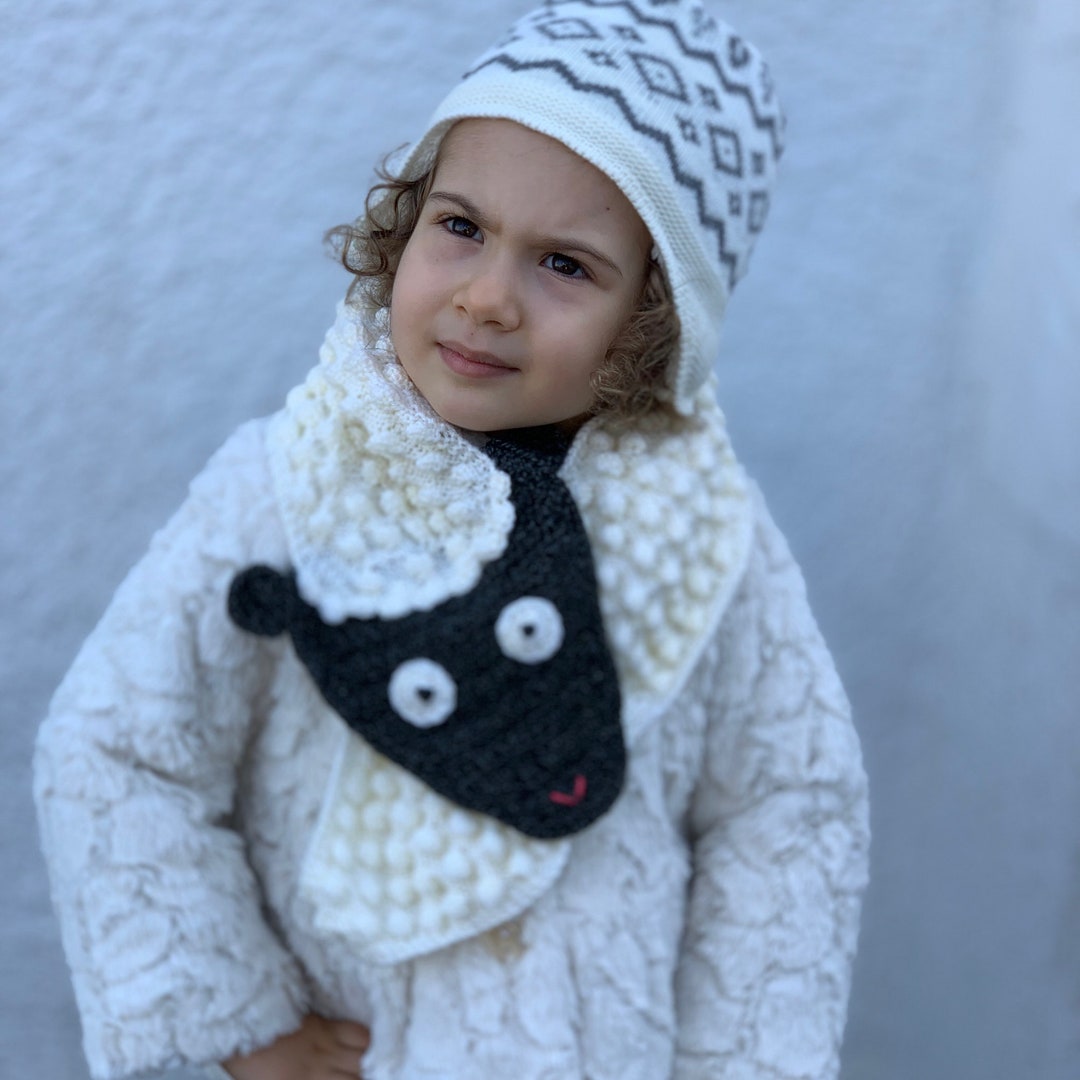 Knit Fun Animal Scarf for Kids Beige Knit Sheep Scarf Kids - Etsy