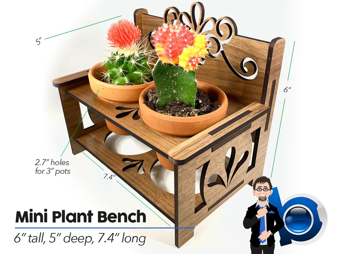 Mini Plant Bench for Window Sill - SVG Laser Cut File - 6” Tall, 5 ...