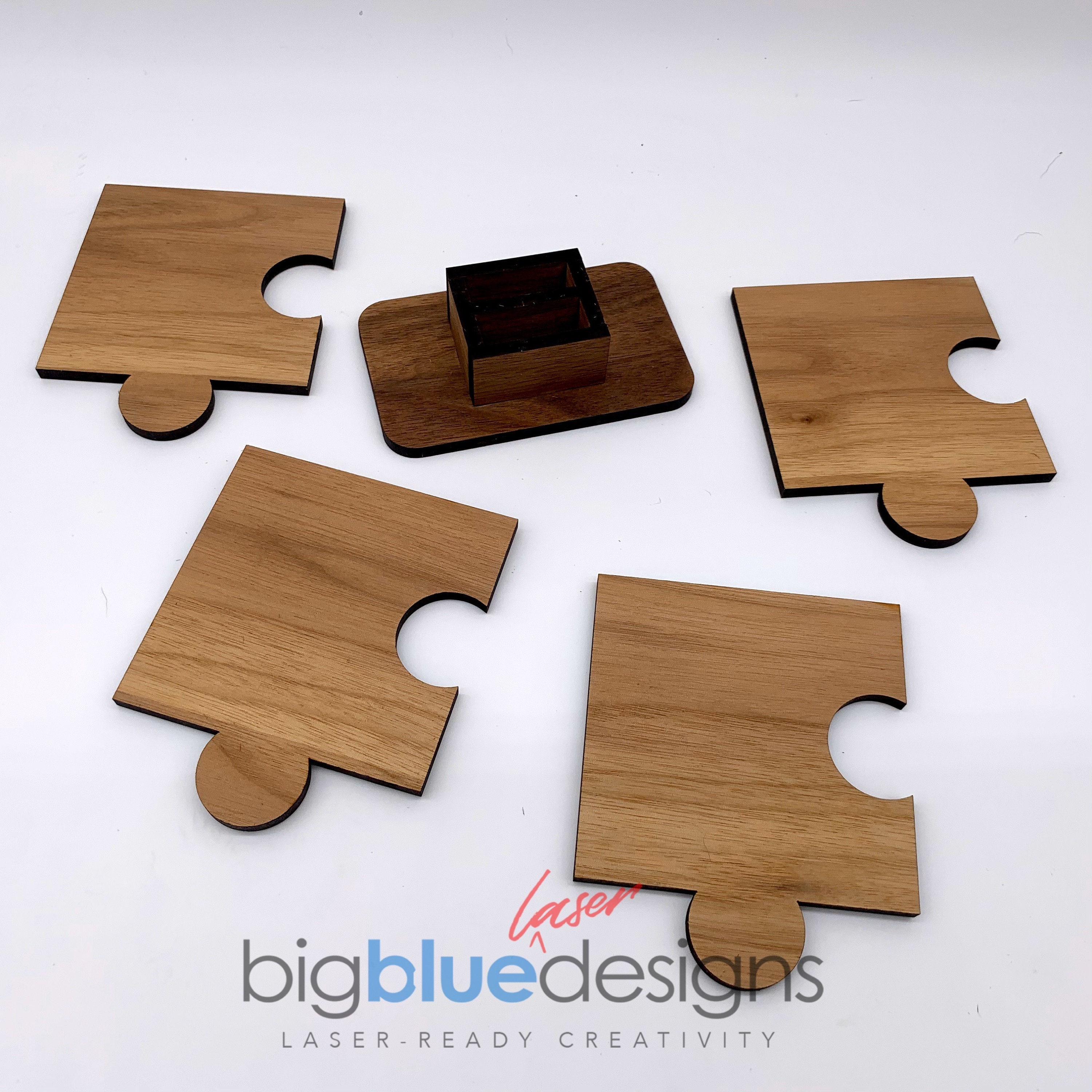 Puzzle Piece Coasters With Holder SVGPDFEPS Laser Cut File | Etsy