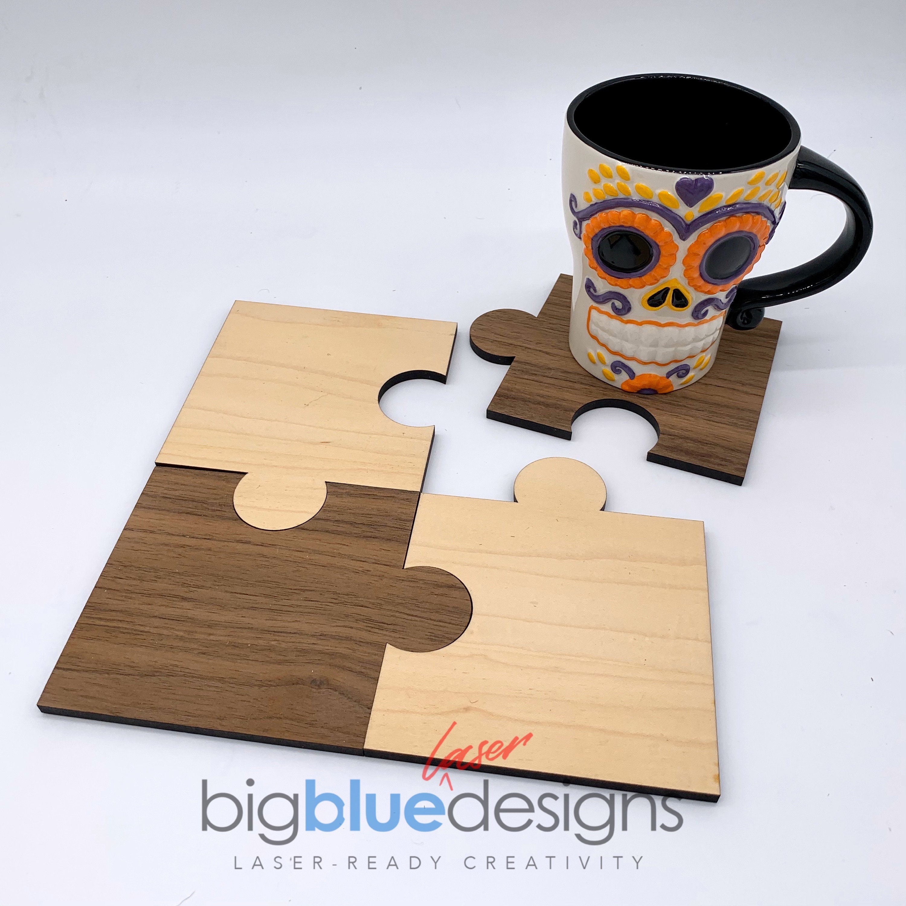 Puzzle Piece Coasters With Holder SVGPDFEPS Laser Cut File | Etsy