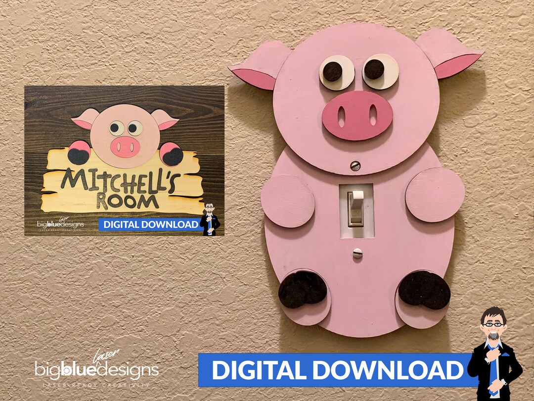 Baby Pig Name Sign + Light Switch Cover - Ai, SVG, PDF, DXF - Digital ...