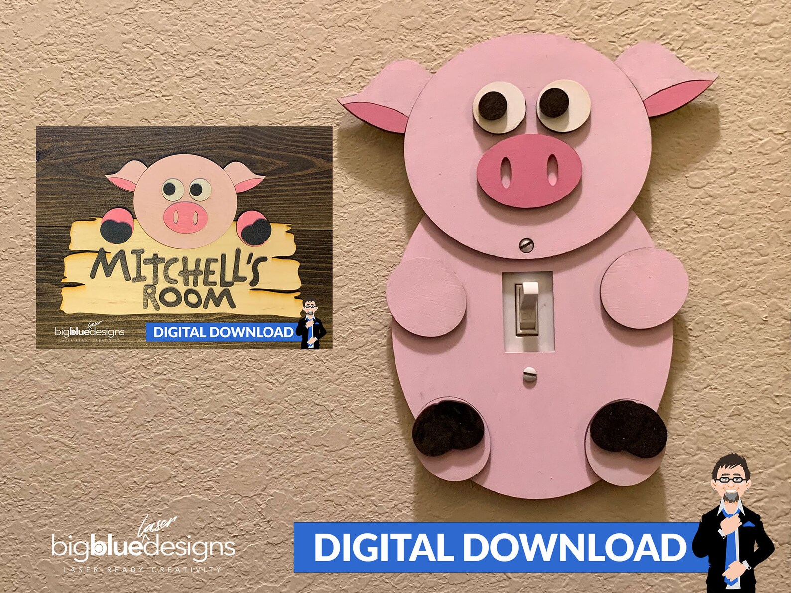 Baby Pig Name Sign Light Switch Cover Ai SVG PDF DXF - Etsy
