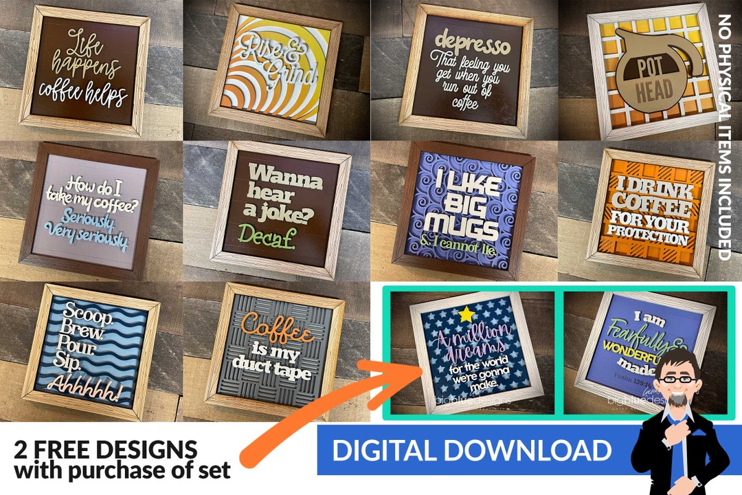 Set 0f (10) 8" Square Signs - Coffee Themed - Ai + Pdf + Svg + Dxf ...