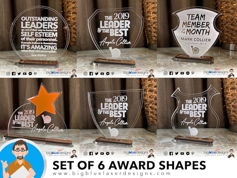 Set of 6 Award Shapes With Bases SVG Laser Cut File | Etsy