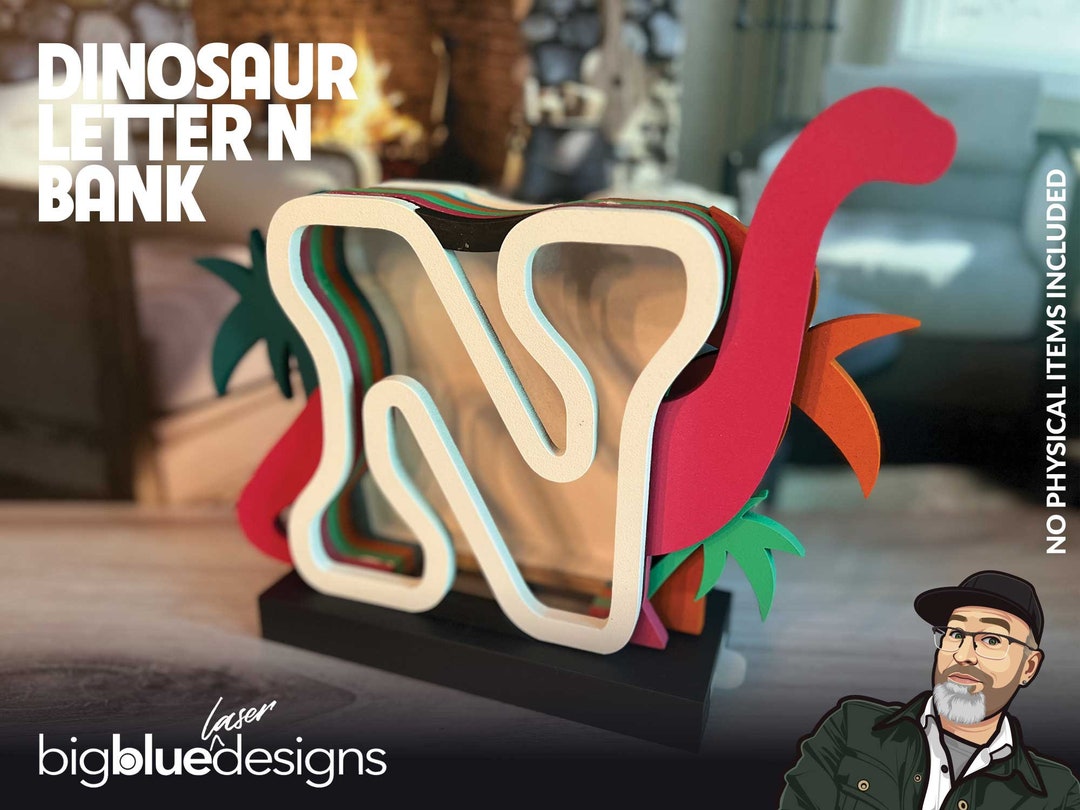 Dinosaur Letter N Bank (letter N Only) - Ai, Svg, Pdf, Dxf Formats - No ...