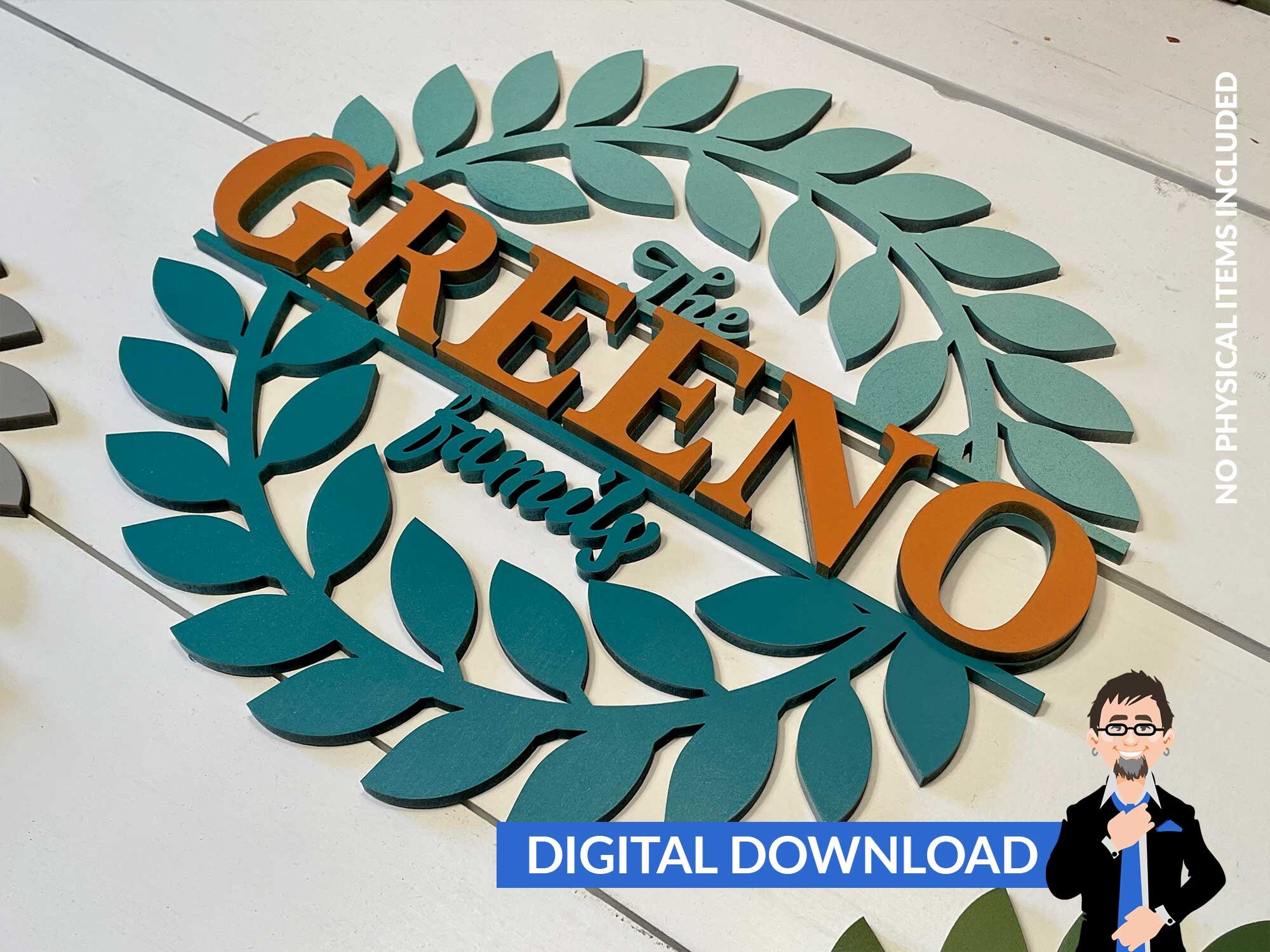 Split Family Name Sign With Leaves Ai SVG PDF Cut File | Etsy