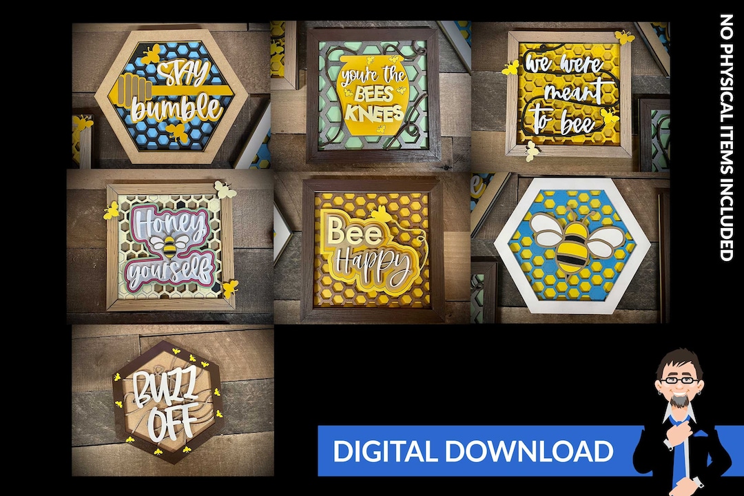 Bee Themed 8 Inch Sign Set (7 Sign Designs) - Ai + Pdf + Svg + Dxf ...