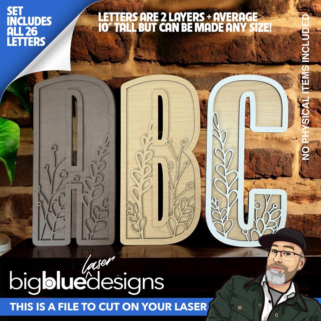 2 Layer Floral Letter Set - Ai, Svg, Pdf, Dxf, Eps - No Physical Items ...