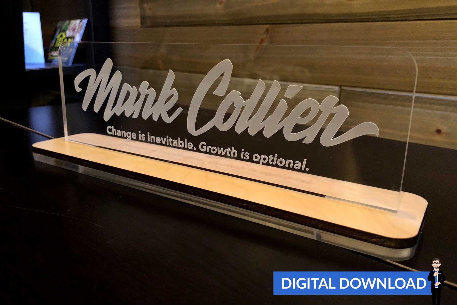 Desk Name Plate With Acrylic and Wood Base Pdfsvg Laser Cut - Etsy Canada