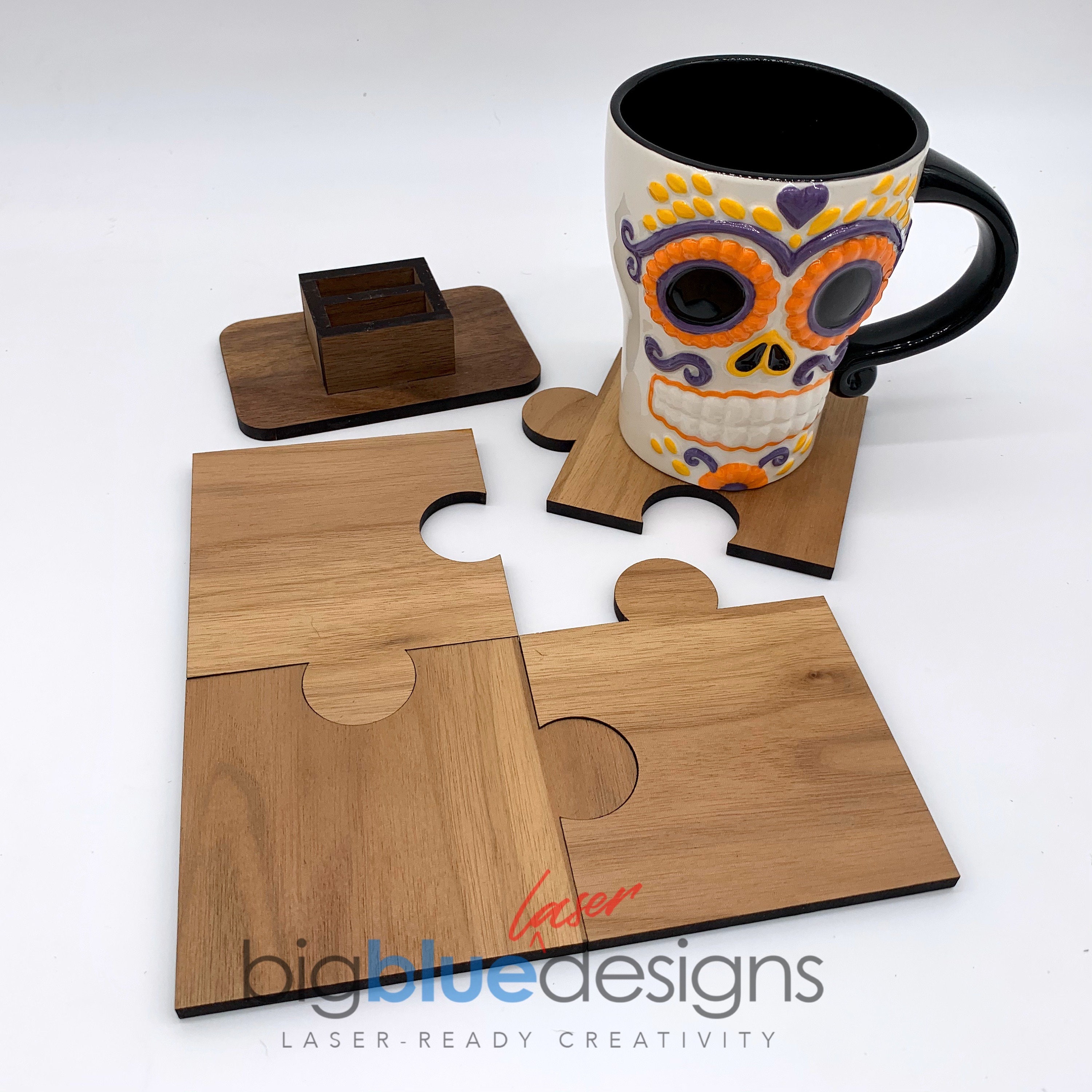 Puzzle Piece Coasters With Holder SVGPDFEPS Laser Cut File - Etsy Denmark